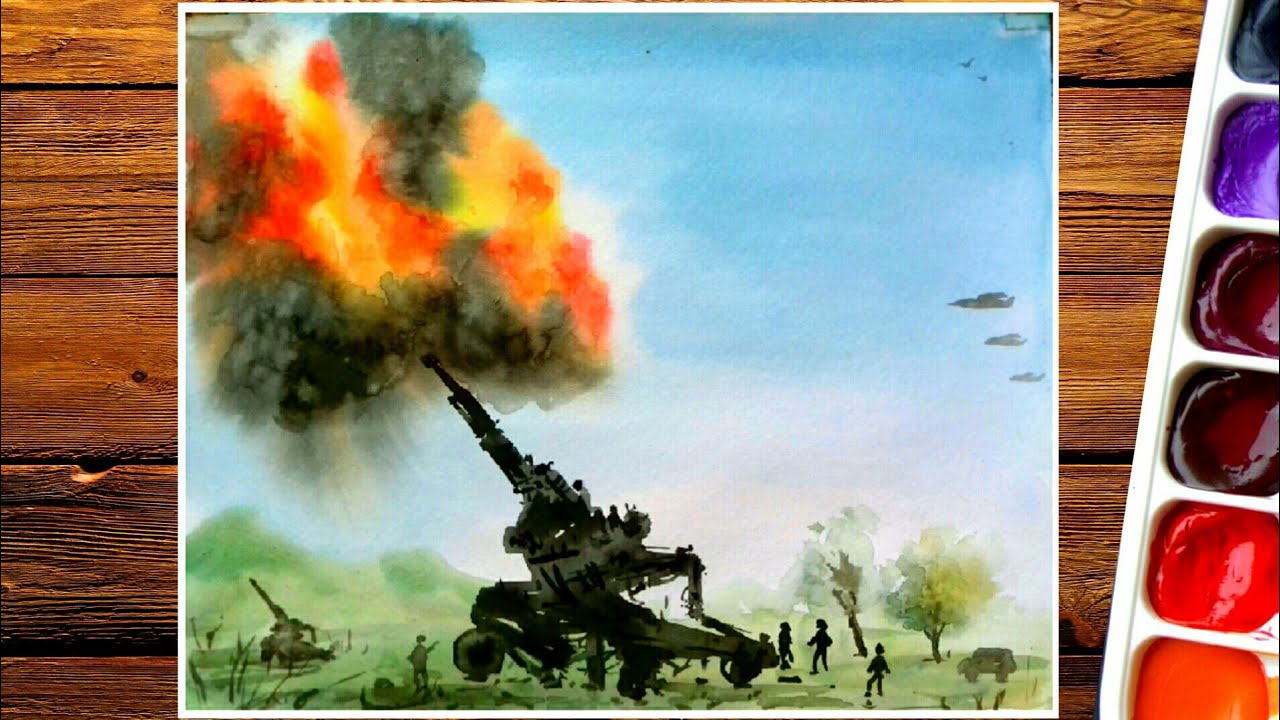 Kargil war drawing by water color.indian army drawing easy - YouTube