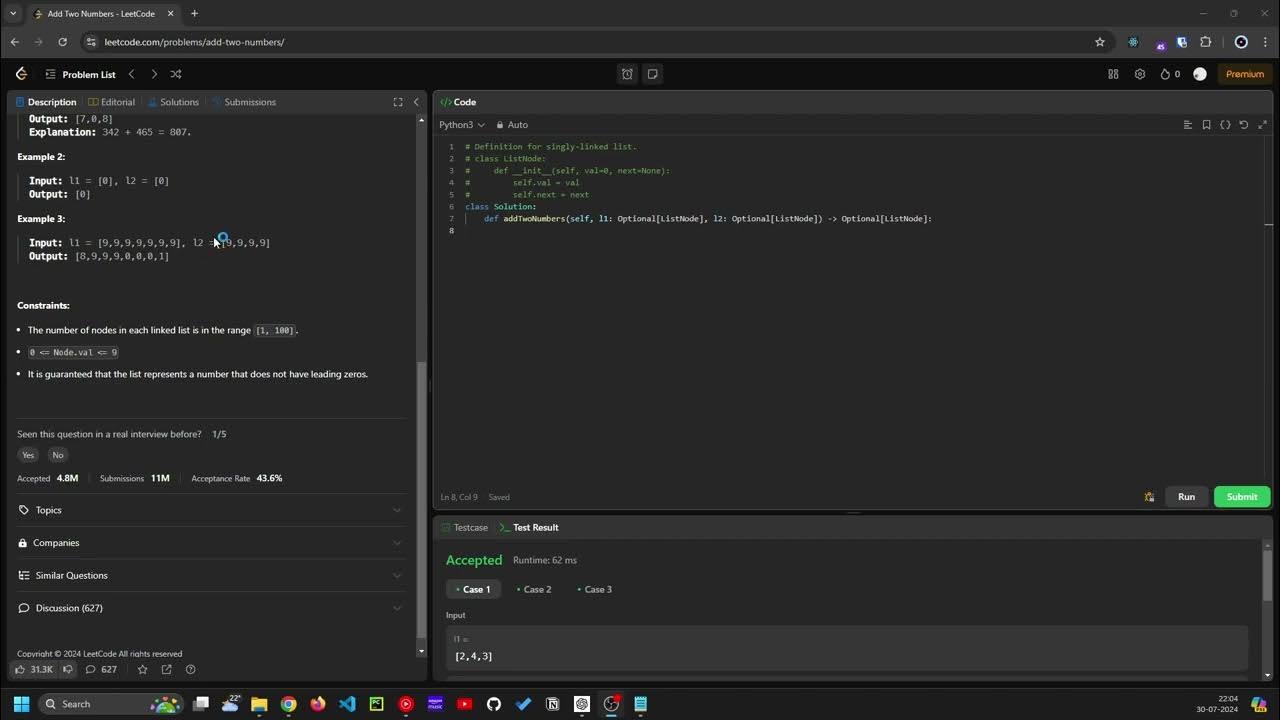 Leetcode Add Two Numbers Youtube