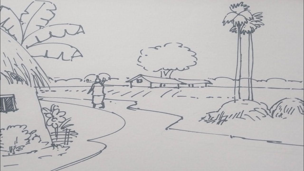সুন্দর গ্রামের দৃশ্য। How to draw beautiful scenery. - YouTube