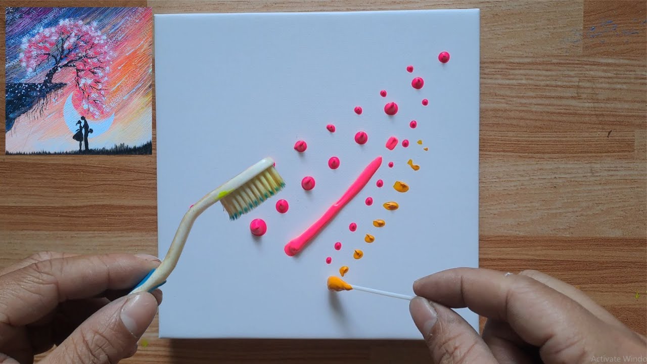 draw a picture with a cotton swab and brush | Easy acrylic painting ...