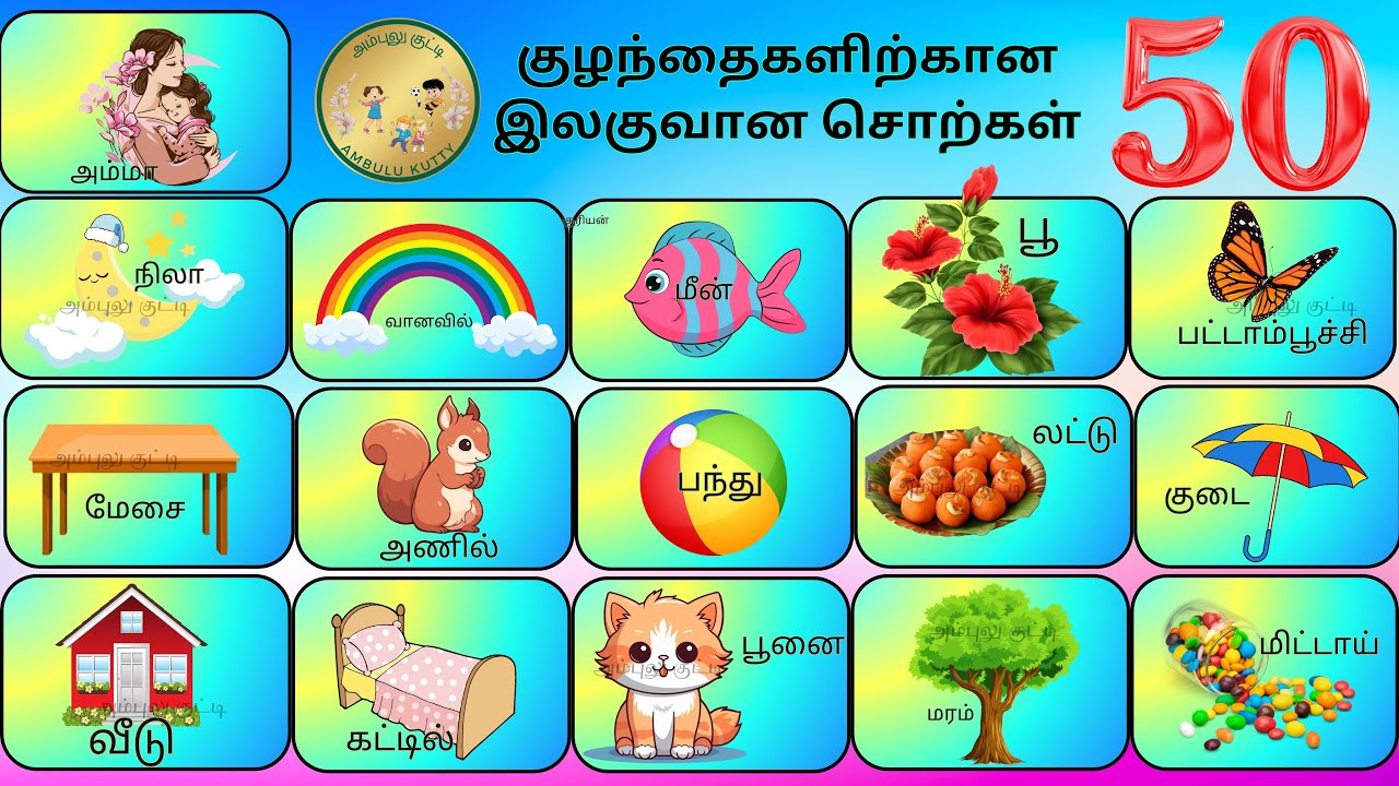 Baby first 50 words in Tamil | குழந்தைகளுக்கான 50 வார்த்தைகள் | Learn ...