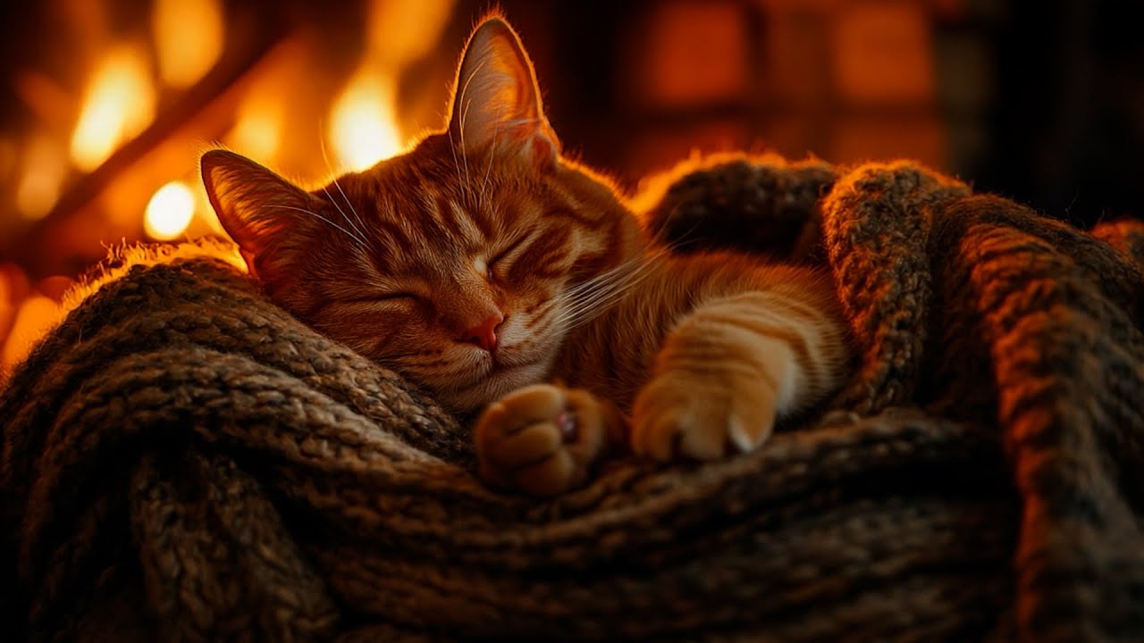 Ginger Cat ASMR 🔥 Fireplace Relaxation & Cat Purring - YouTube