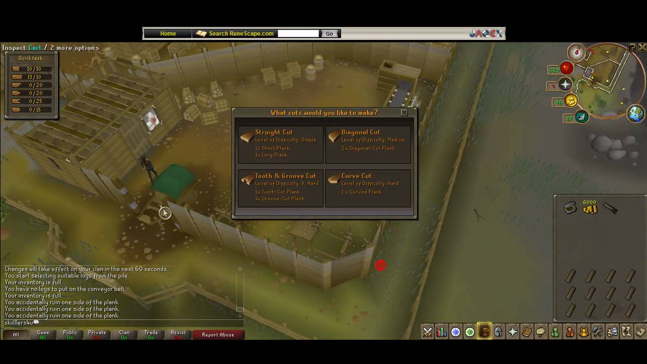 RuneScape skill guide - woodcutting - sawmill training - YouTube