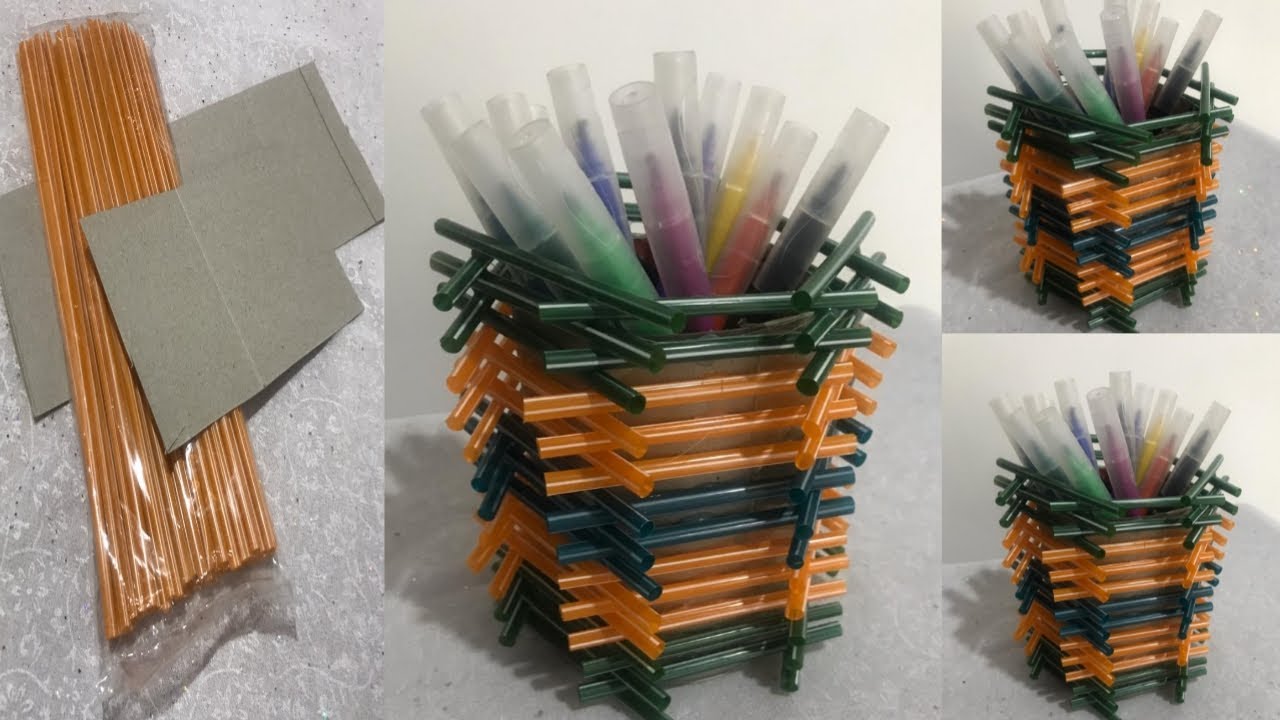 Diy | straw pen holder | straw pen stand | straw craft | school craft ...