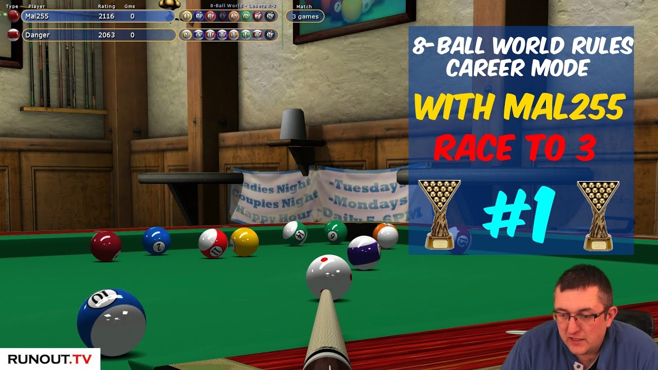 Virtual Pool 4 | 8 Ball World Rules with Mal255 #1 Race to 3 - YouTube