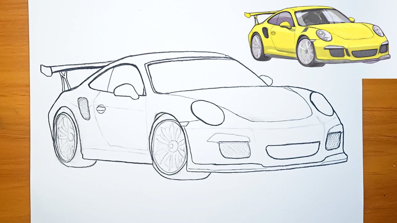 How To Draw PORSCHE Car 🔥 | Porsche 911 GT3 Car Drawing EASY Tutorial ...