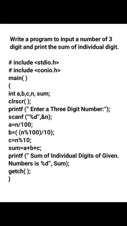 Program to print the sum of 3 digit number in C | #program #clanguage #ytshorts - YouTube