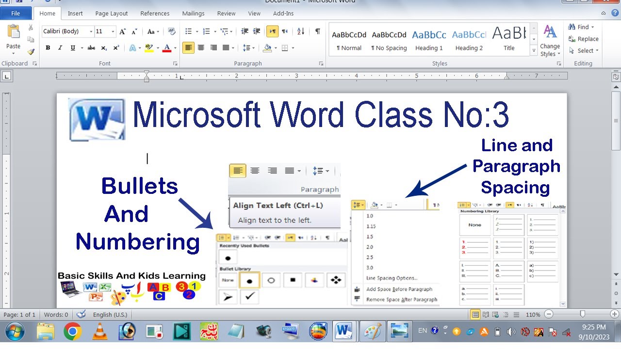 MS Word tutorial Insert Tab Class No 3|ms word for beginners|bullets ...