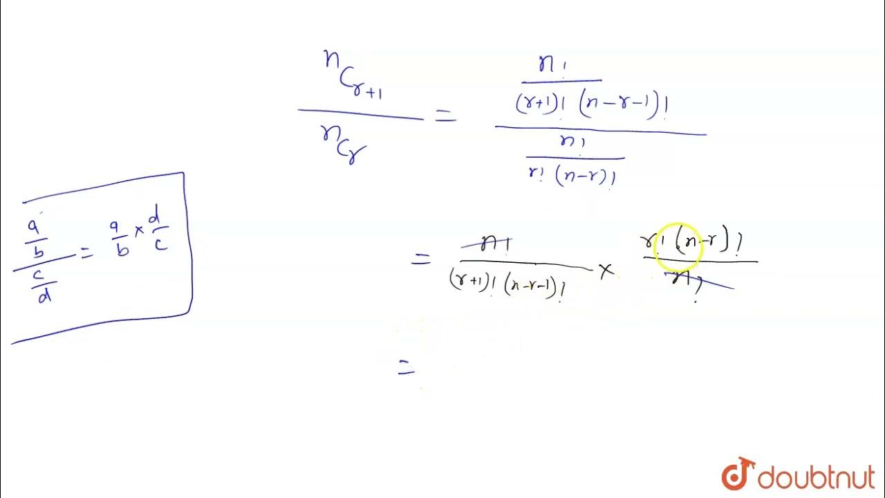 Prove that :(^(n)C_(r+1))/(^(n)C_(r))=(n-r)/(r+1) | 12 | PERMUTATIONS AND COMBINATIONS | MATHS ...