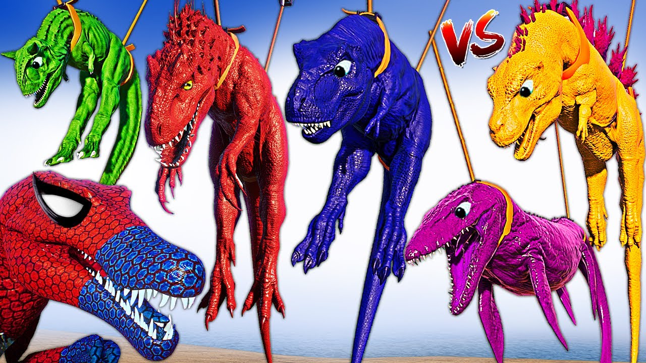 Wild Spider Man Spinosaurus Vs Red I Rex And T Rex Godzilla Jurassic