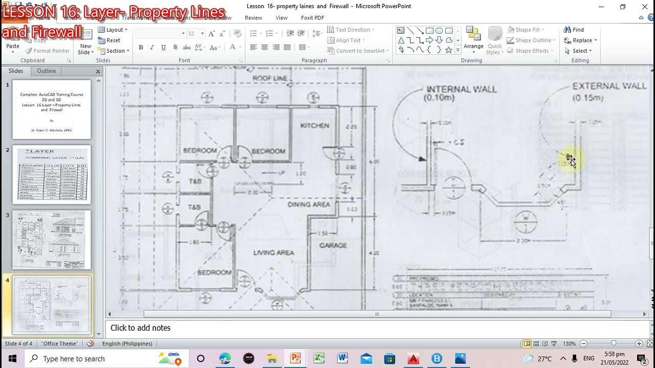 Complete Autocad Training Course : Lesson 16- Layer - Property lines and Firewall - YouTube
