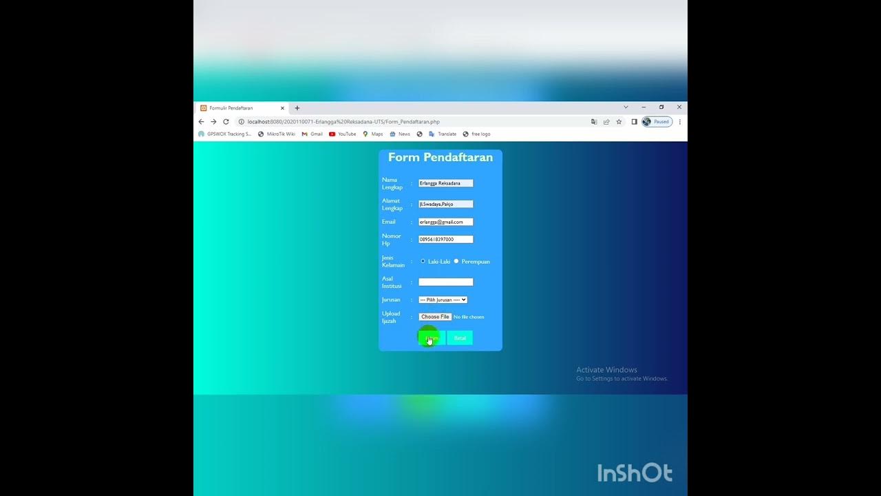Demo hasil pembuatan formulir pendaftaran menggunakan HTML, CSS dan PHP ...