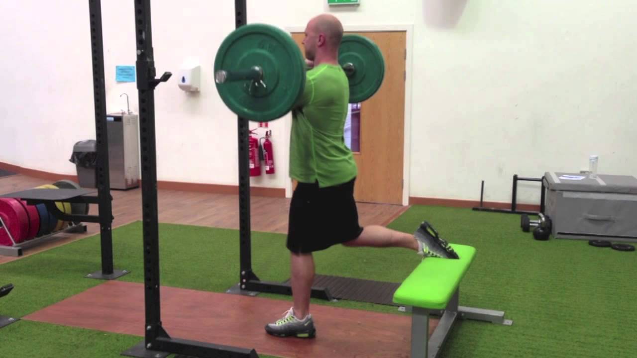 Bulgarian Split Squat with bar in front rack - YouTube