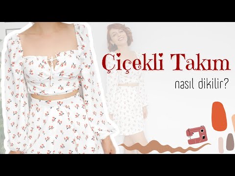 Çok Tatlı Çiçekli Takım Dikimi | Göğüs Detaylı Crop, Pilikaşe Etek