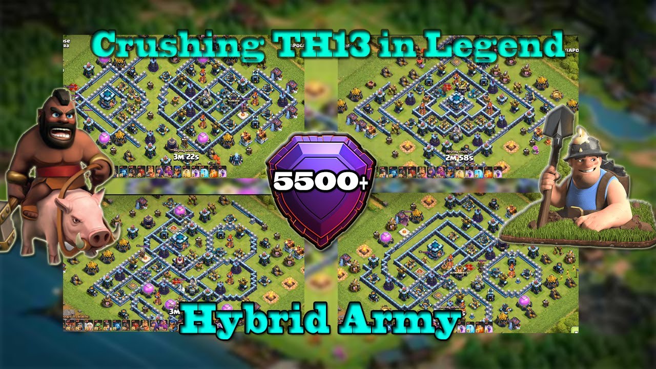 TH-13 Hybrid Army | Best 3 Star Attack Strategy For Legend League ...