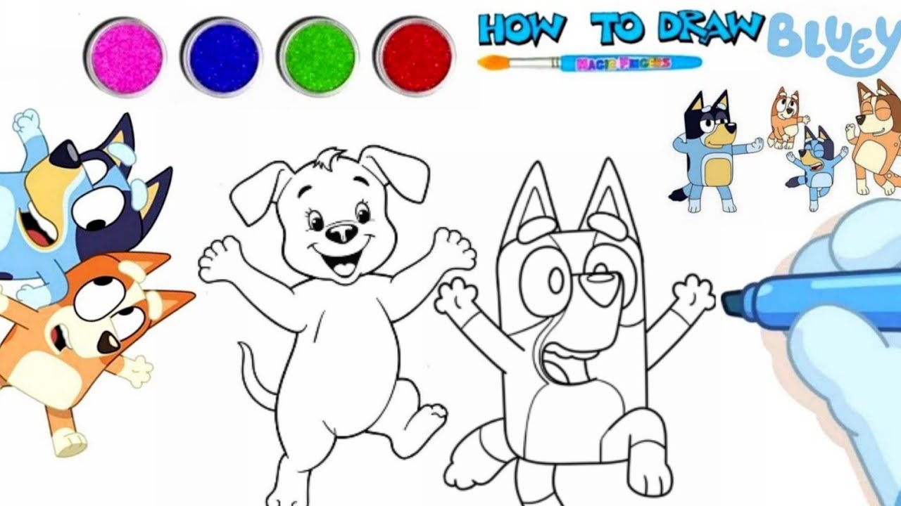 Easy Bluey Drawing Tutorial for Kids 😱 | Learn to Draw Bluey and Bingo ...