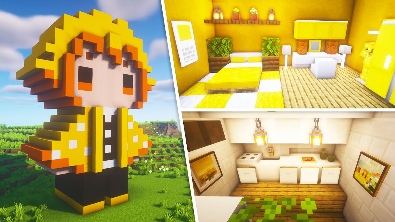 마인크래프트 건축 강좌 ⚡️ 귀멸의 칼날 '젠이츠' 집짓기 [Minecraft Build Tutorial ⚡️ Demon ...