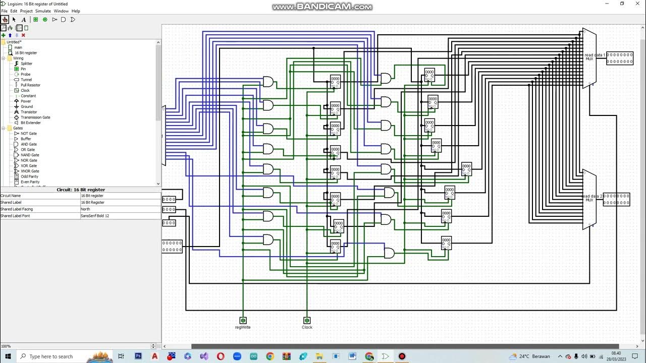 Simulasi RAM 16 BIT (LogiSim) - YouTube