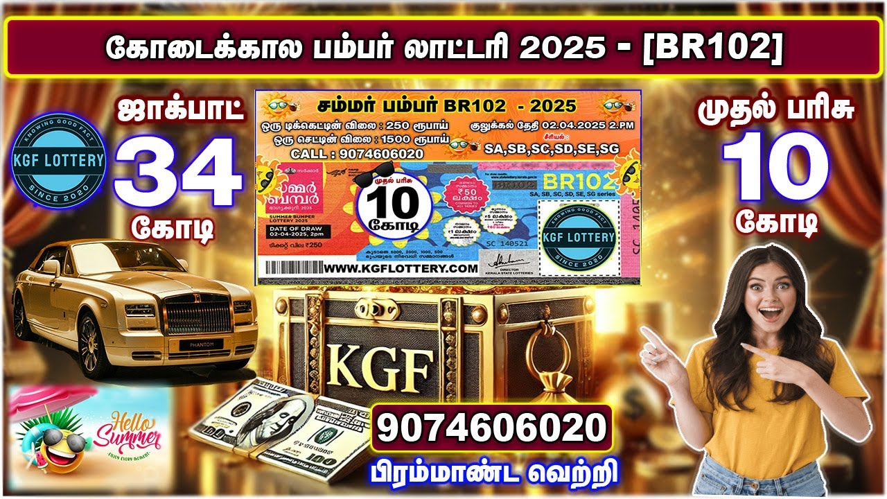KERALA SUMMER BUMPER BR102 | KGF LOTTERY AGENCY | KERALA LOTTERY | 10 KODI BUMPER - YouTube