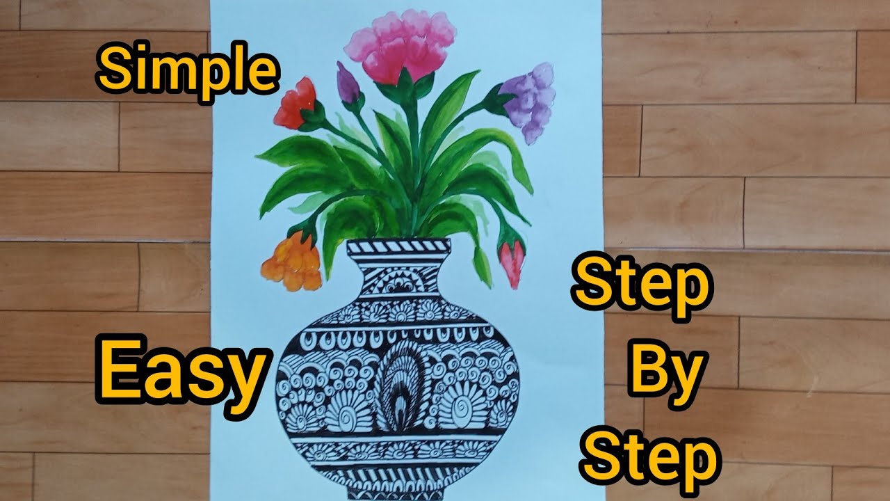 How to draw simple flower vase with mandala art - YouTube