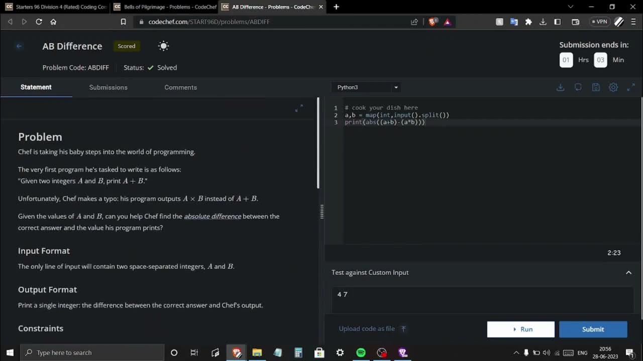 Code chef starters 96 solutions AB DIfference - YouTube