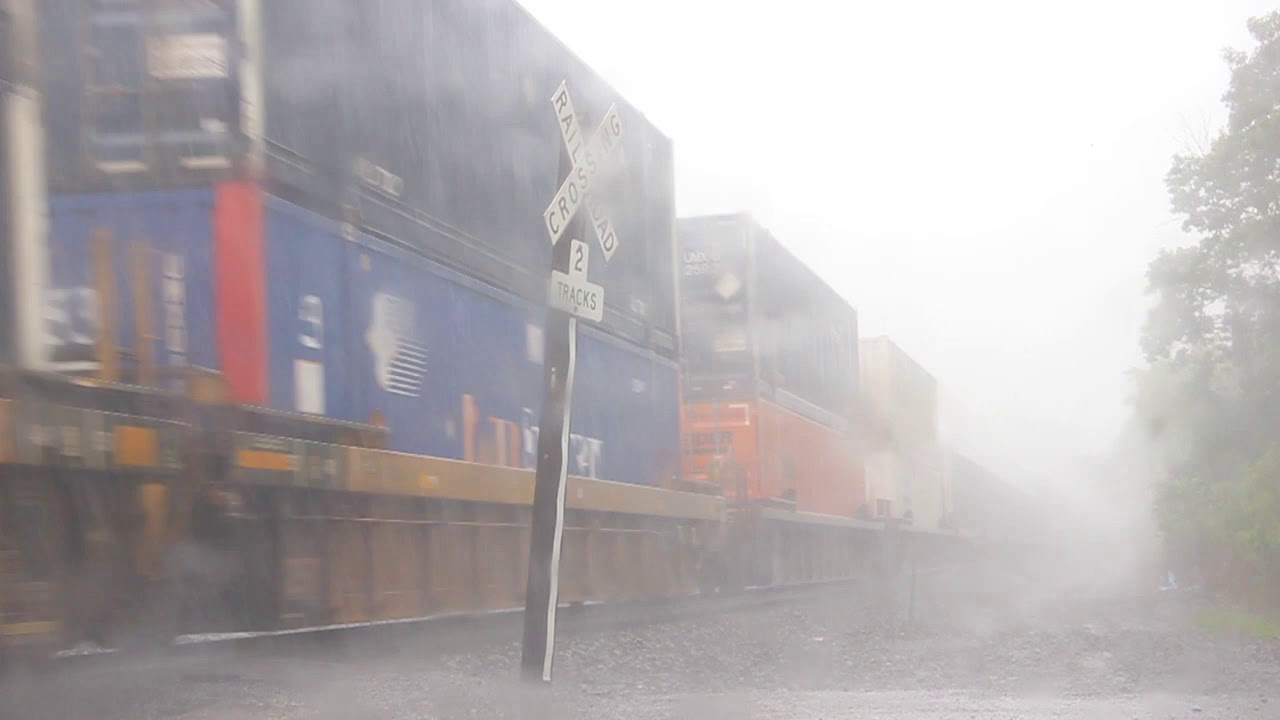 Downpour on CSX intermodal train in Bergen NY - YouTube