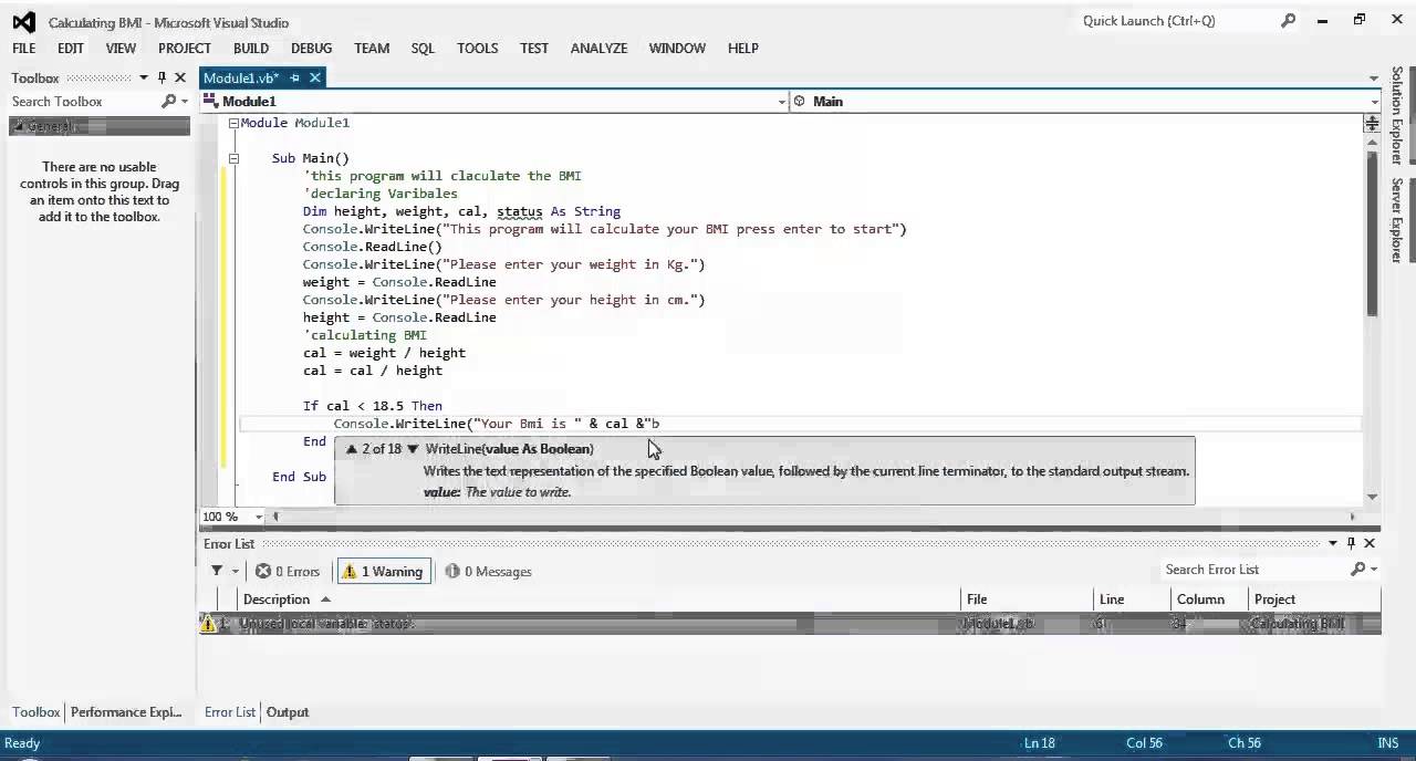 Visual Studio 2012 Calculating BMI - YouTube