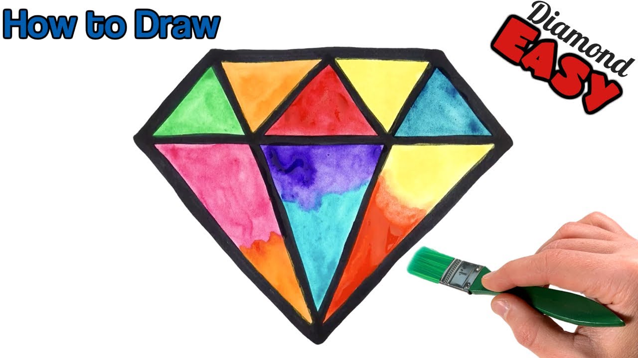 How to Draw a Colorful Diamond | Gouache paints for beginners - YouTube