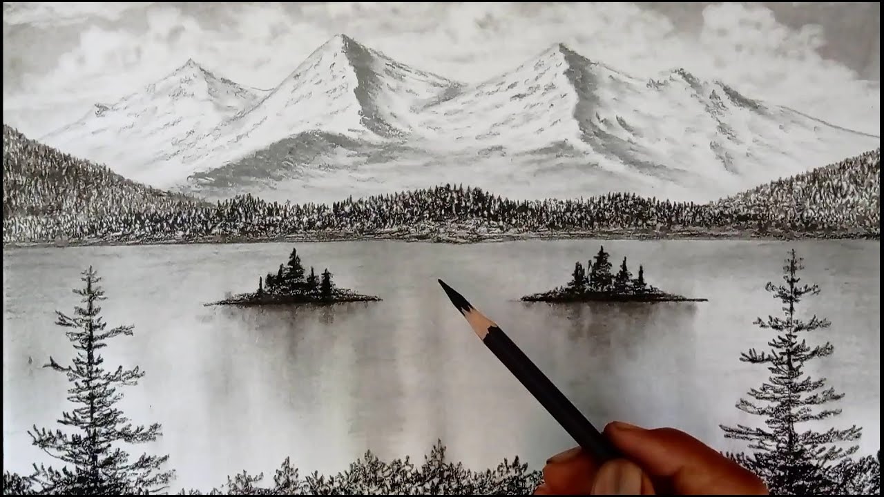 Pencil drawing landscape scenery/ Nature view sketch/ - YouTube