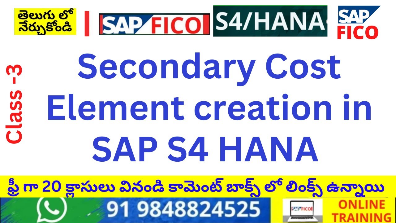 Secondary Cost Element creation in SAP S4 HANA class 3 - YouTube