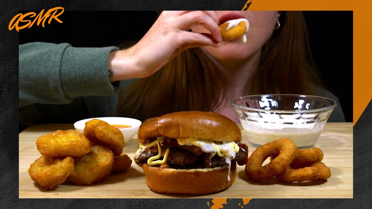 ASMR BURGER | ONION RINGS & CHICKEN NUGGETS | MUKBANG | EATING SOUNDS ...