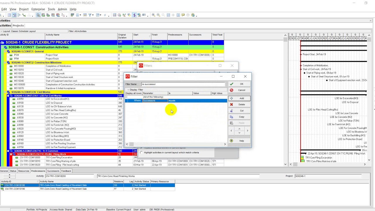 Introduction to Primavera P6:How to filter open end activities - YouTube
