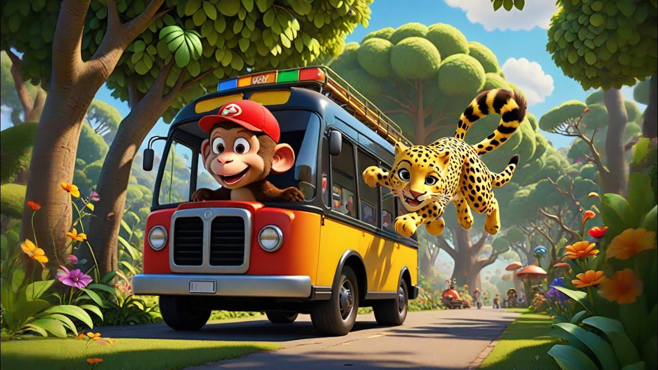 "Wheels on the Monkey Bus 🚌🐒🦁 | Animal Adventure Song for Kids ...