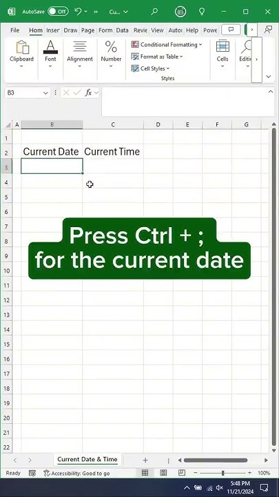 Insert Current Date & Time in Excel Instantly! ⏰ #ExcelTips - YouTube