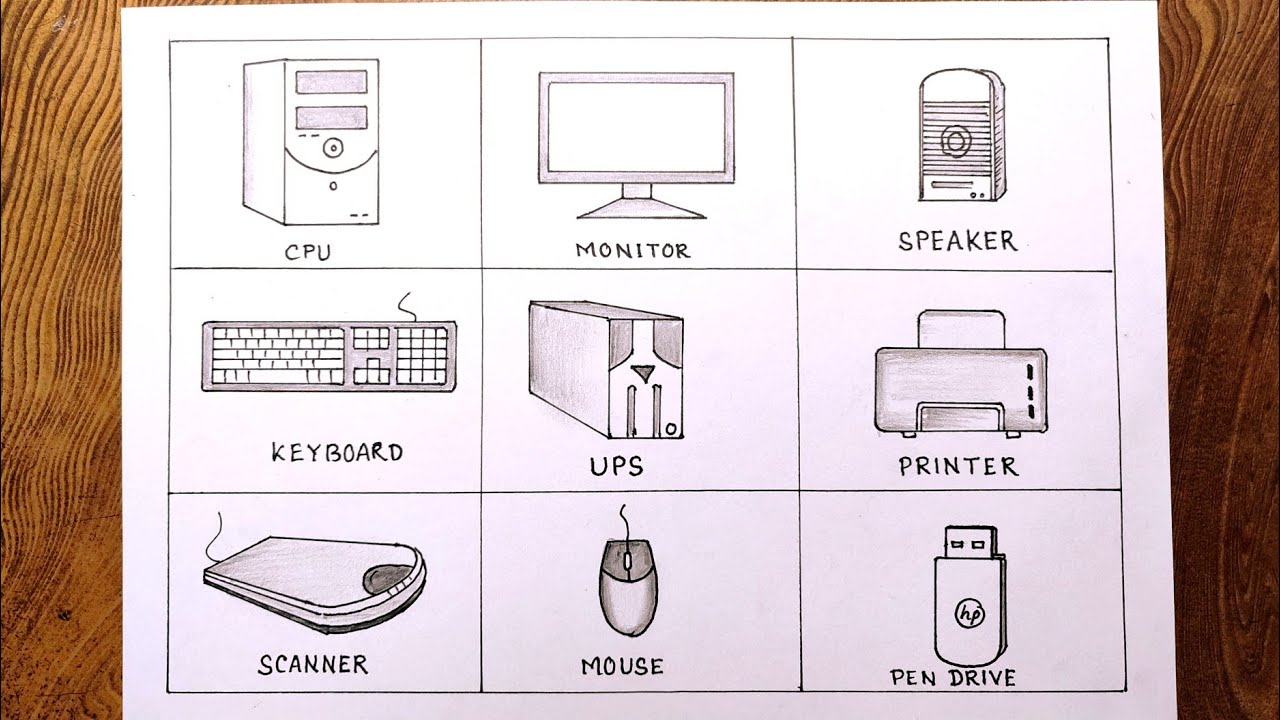 Easy computer parts drawing/How to draw computer parts for beginners ...