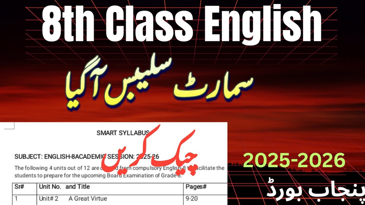 8th Class English Smart Syllabus 2025-2026 || Punjab board || Grade 8 ...