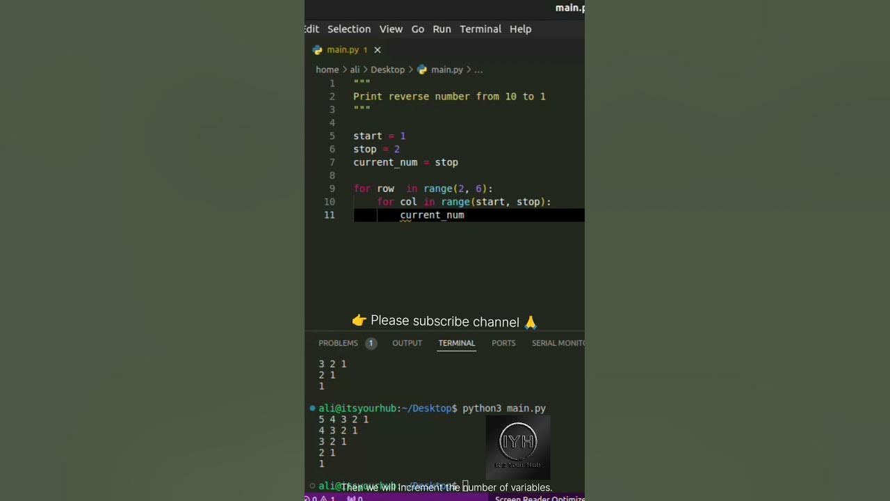 This Is For Another Reverse Number Pattern From 10 To 1 New Coding Shorts Programming