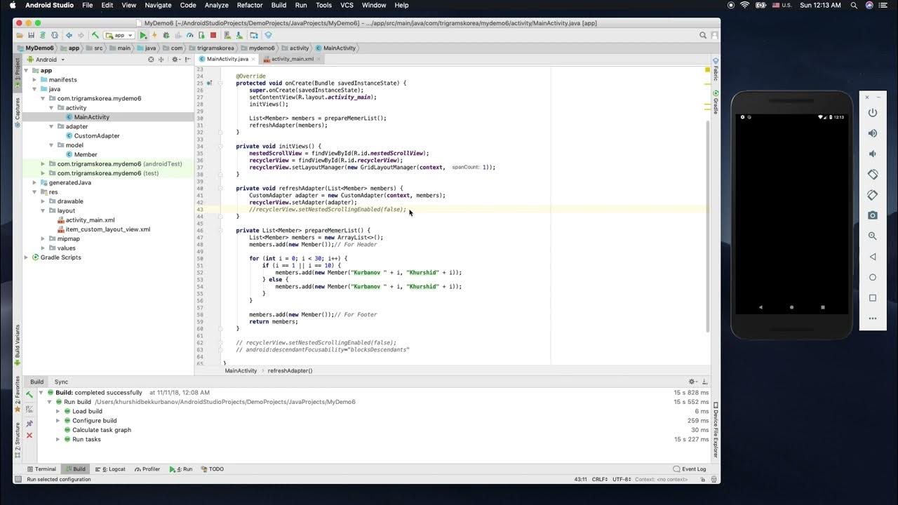 Java Android Darslari 6 Dars Recyclerview Inside Nestedscrollview Youtube