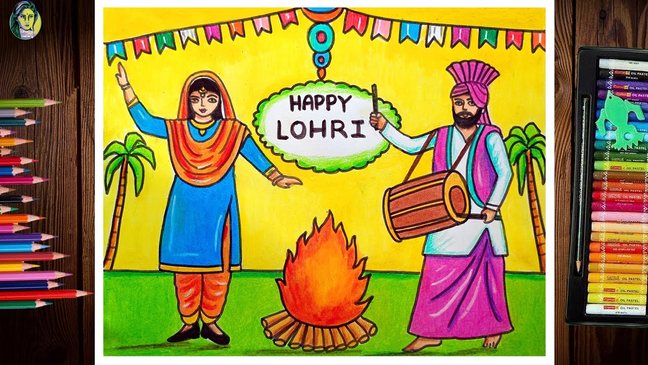 Happy Lohri Drawing Easy | Lohri Festival Drawing Step By Step | How To ...