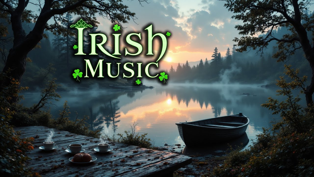 Relaxing Irish Music 4K | Misty Lake Sunrise & Celtic Coffee Morning ...