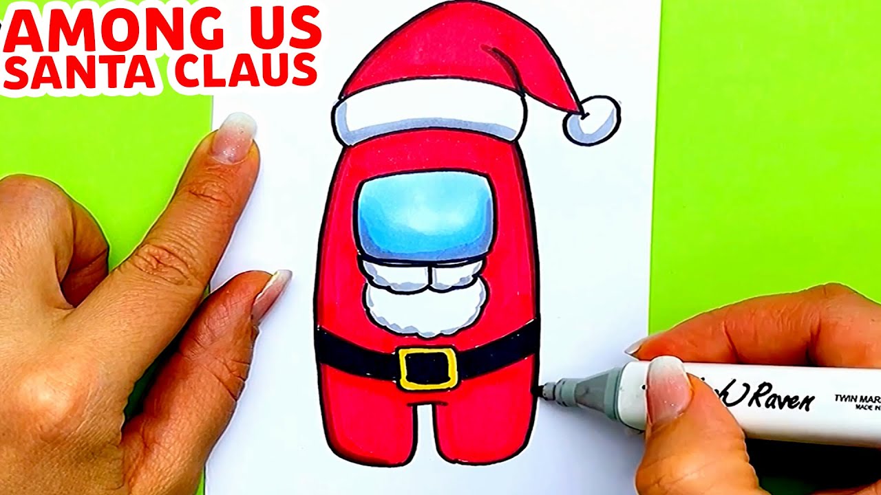 How to draw Among Us Santa Claus | Yulka Art Christmas drawings - YouTube