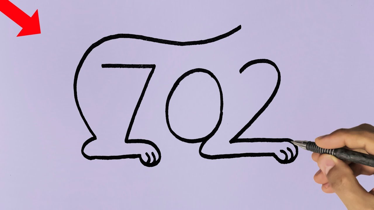 How To Turn Number 702 Into Dog Drawing Easy For Beginners l Number ...