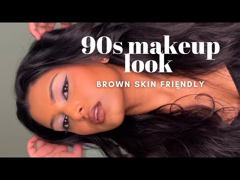 90s white eyeshadow & thin brow makeup tutorial | brown skin makeup ...