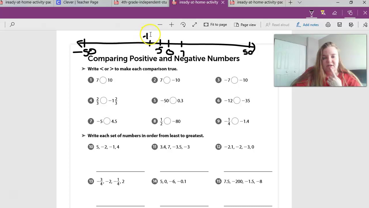 6th: Comparing Positive & Negative Numbers (pg 20) - YouTube