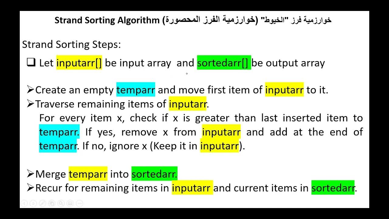 Strand Sorting Algorithm خوارزمية الخيوط للفرز - YouTube