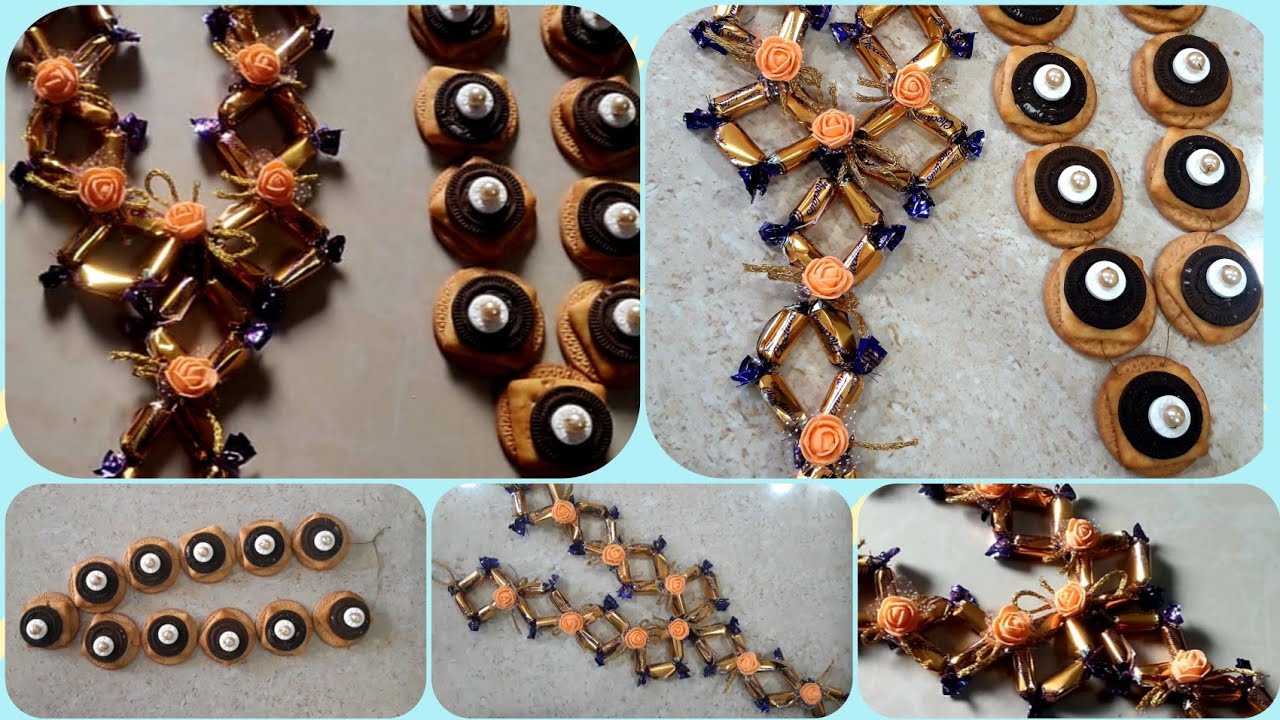 Candy garland making for Holi/ Chocolate garland/ Biscuits garland/Holi ...
