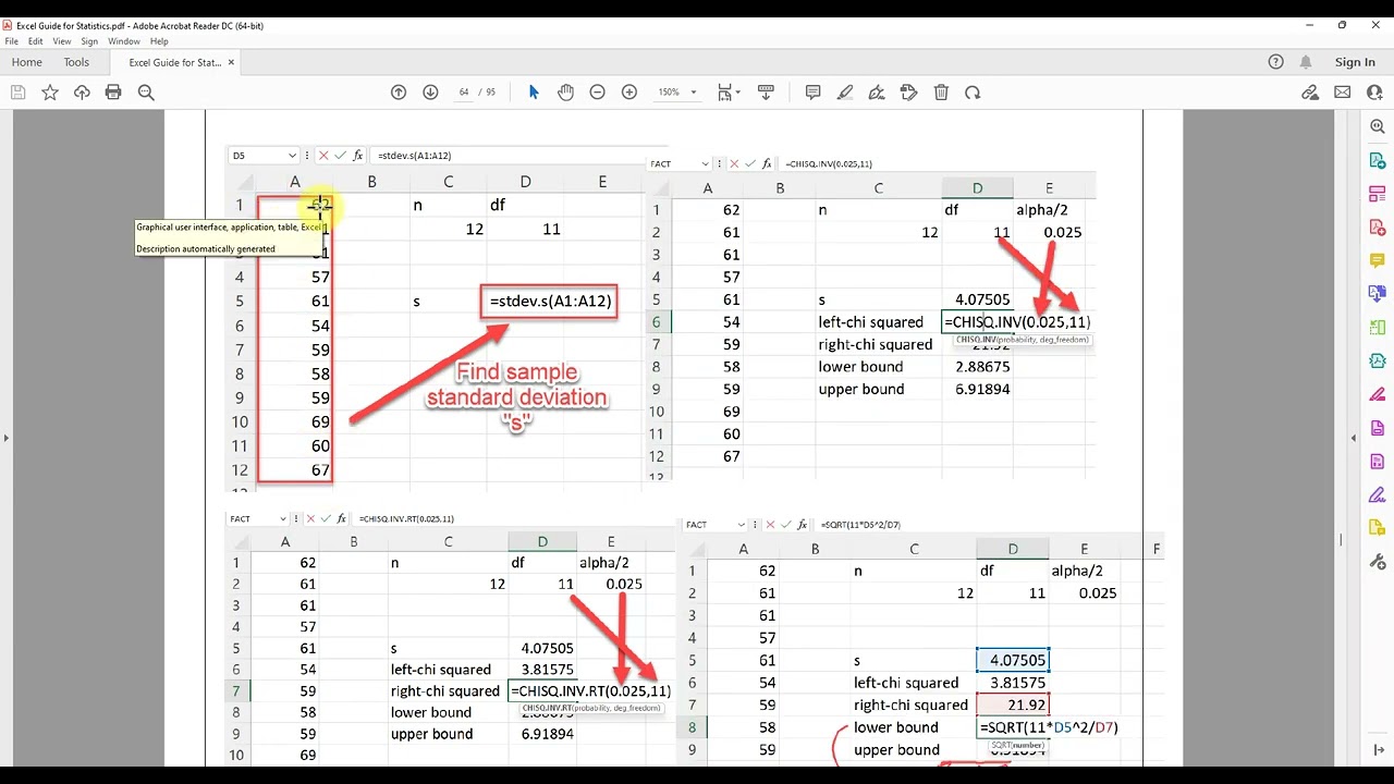 Confidence Interval Of Standard Deviations Using Excel Youtube