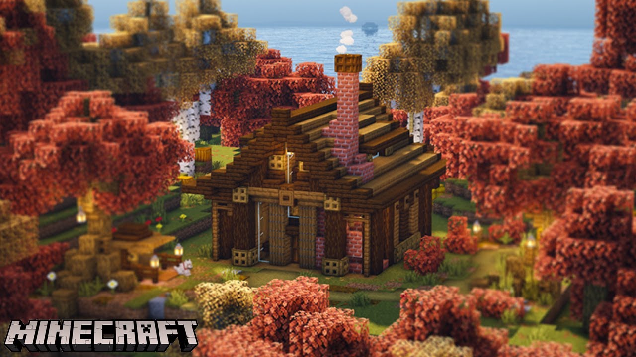 Minecraft Tutorial: How to Build an Autumn Cabin in Minecraft - YouTube