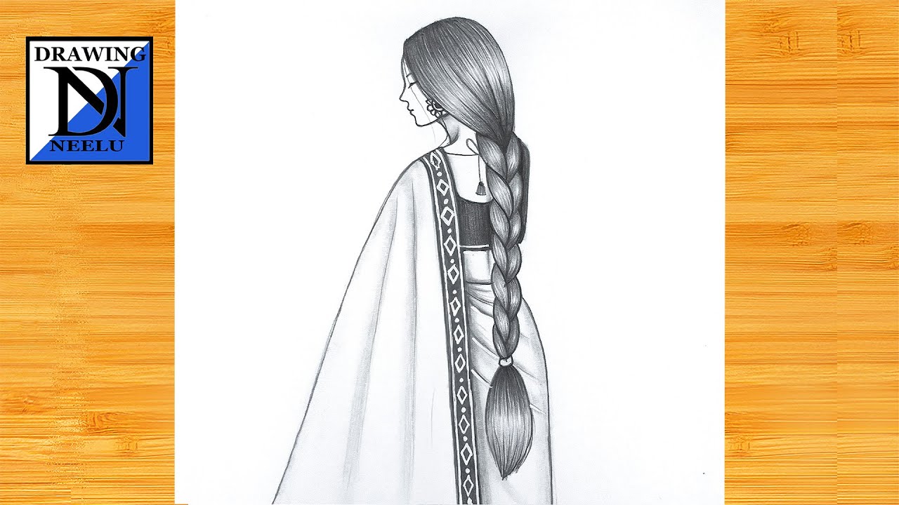 A easy-way draw woman wearing saree || Pencil sketch for beginner ...