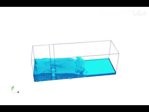 SPH simulation animation 3D dam break Interaction with obstacle - YouTube